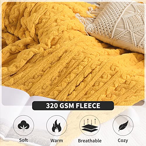 FY FIBER HOUSE Sherpa Blanket - 3D Pattern Design Yellow Throw Blanket for Sofa Couch, Bed, Warm Super Soft Cozy Microfiber Fleece Blanket for Living Room, Throw 50”x60”
