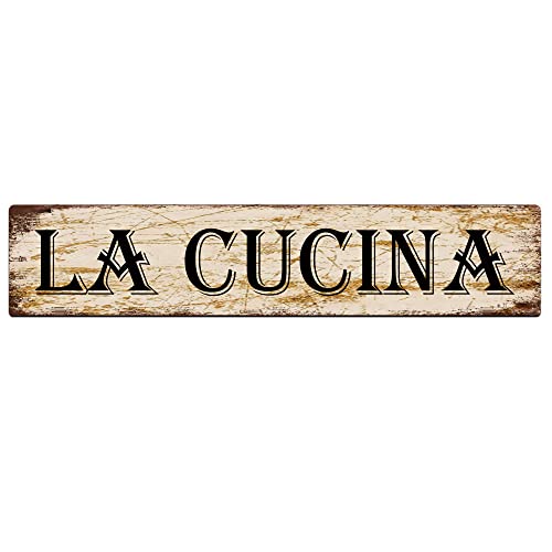 KILSPU La Cucina Sign Vintage Metal Sign Retro Metal Plaque Bar Pub Poster Wall Art Decor Tin Sign 4x16 in / 10x40 cm