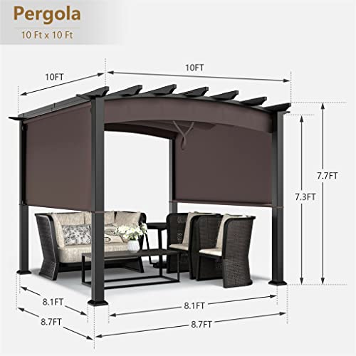 ADUH Patiojoy 10 X 10ft Patio Pergola Gazebo Sun Shade Shelter W/Retractable Canopy