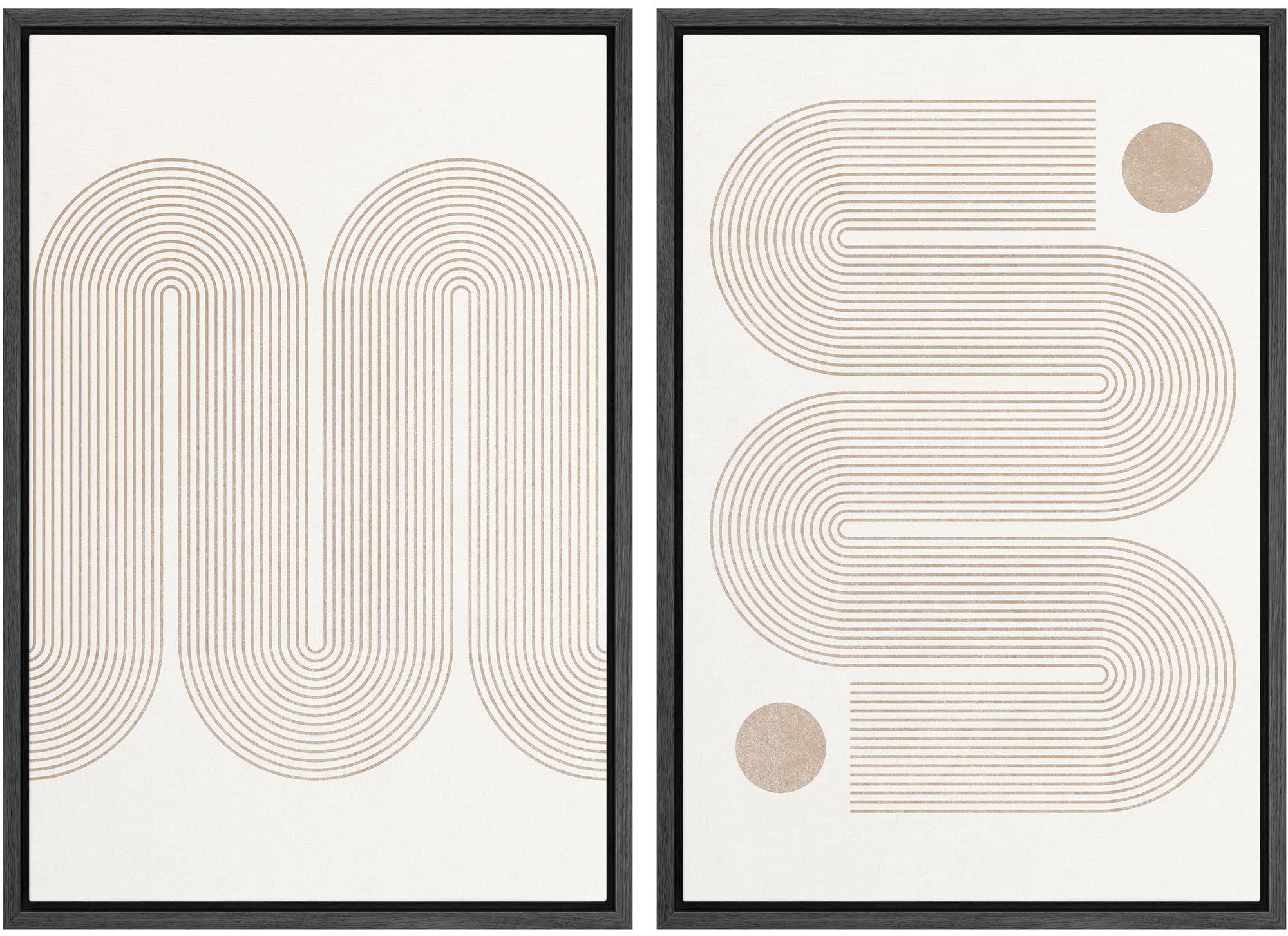 MUDECOR Framed Canvas Print Wall Art Set Pastel Tan Geometric Wave Polygons Abstract Shapes Illustrations Modern Art Decorative Contemporary for Living Room, Bedroom, Office - 16"x24"x2 Black