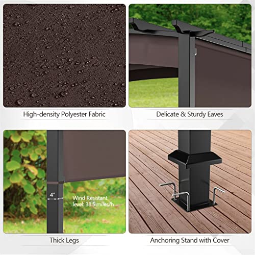 ADUH Patiojoy 10 X 10ft Patio Pergola Gazebo Sun Shade Shelter W/Retractable Canopy