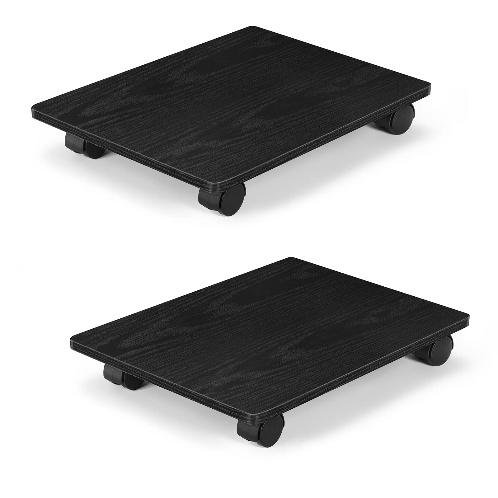 Computer Tower Stand, Set of 2 Pc Tower Stand, Floor Pc Stand for Under Desk, Wooden CPU Holder Stand Cart with Lockable Wheels, for Office, Home(Black)