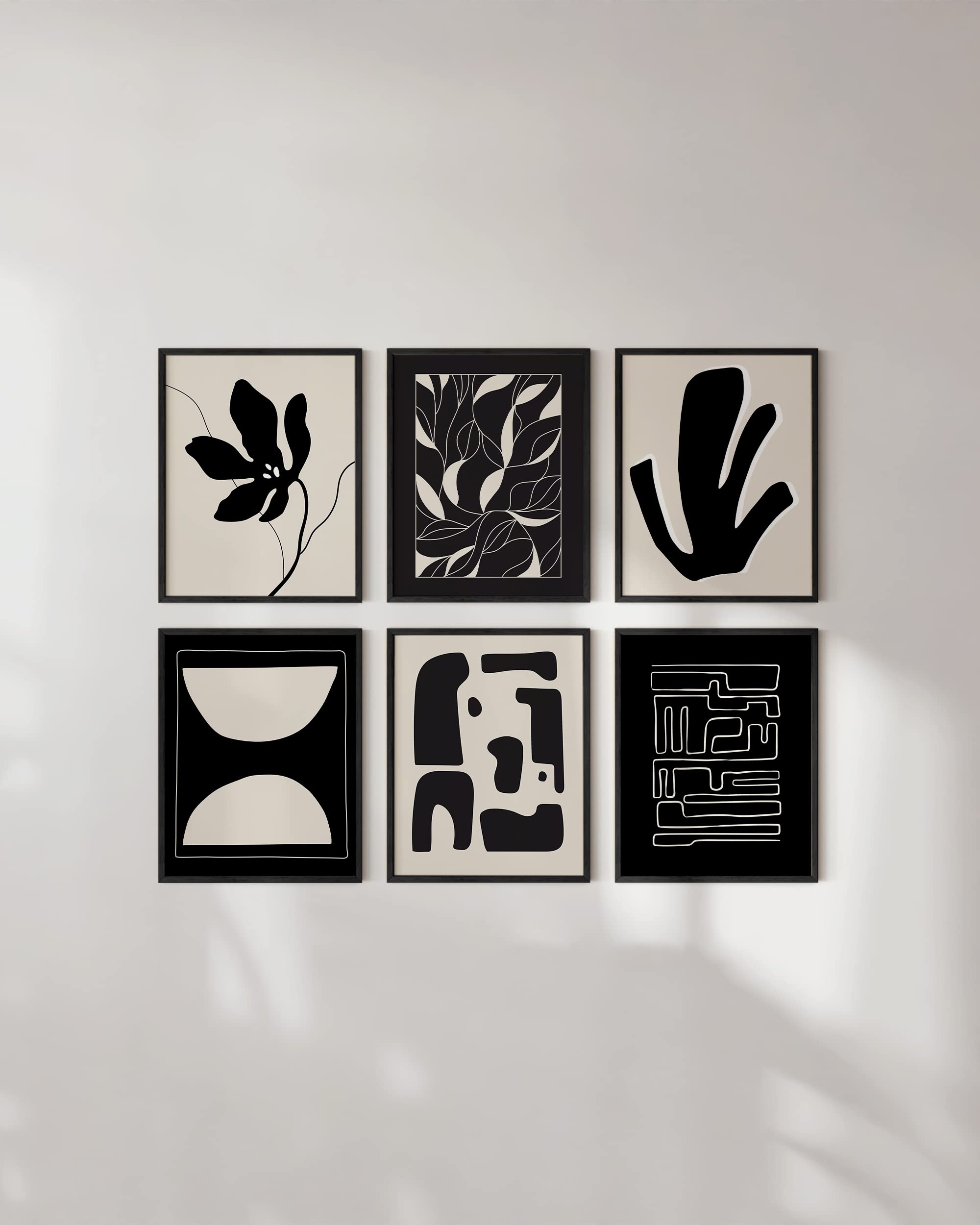 HAUS AND HUES Abstract Art Wall Decor - Set of 6 Modern Art Gallery Wall Decor, Abstract Minimalist Wall Art, Mid-Century Modern Wall Decor, Modern Art Wall Decor, Neutral Art (Black Frame, 16x20)