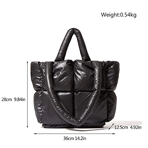 Large Lightweight Quilted Tote Bag for Women, Luxury Soft Padded Handbags, Winter Nylon Down Cotton Padding Shoulder Bags(White)