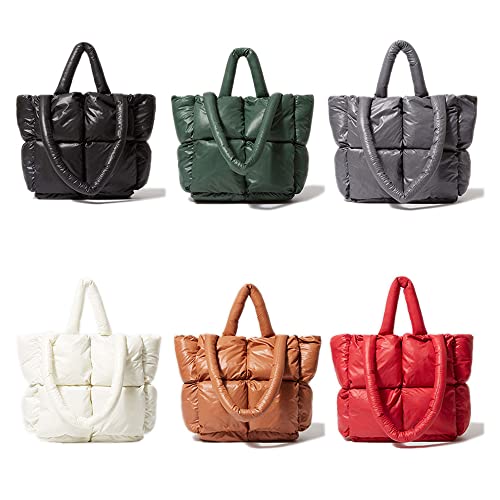 Large Lightweight Quilted Tote Bag for Women, Luxury Soft Padded Handbags, Winter Nylon Down Cotton Padding Shoulder Bags(White)