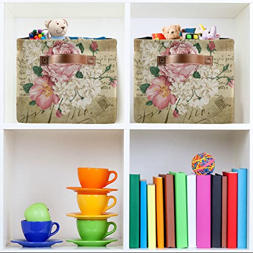 Bolaz Shabby Chic Pink Rose Square Storage Basket Storage Bins Canvas Storage Organizer Closet Shelf Organizer for Home Office, 1 Pc, one sizex1, B06D20006