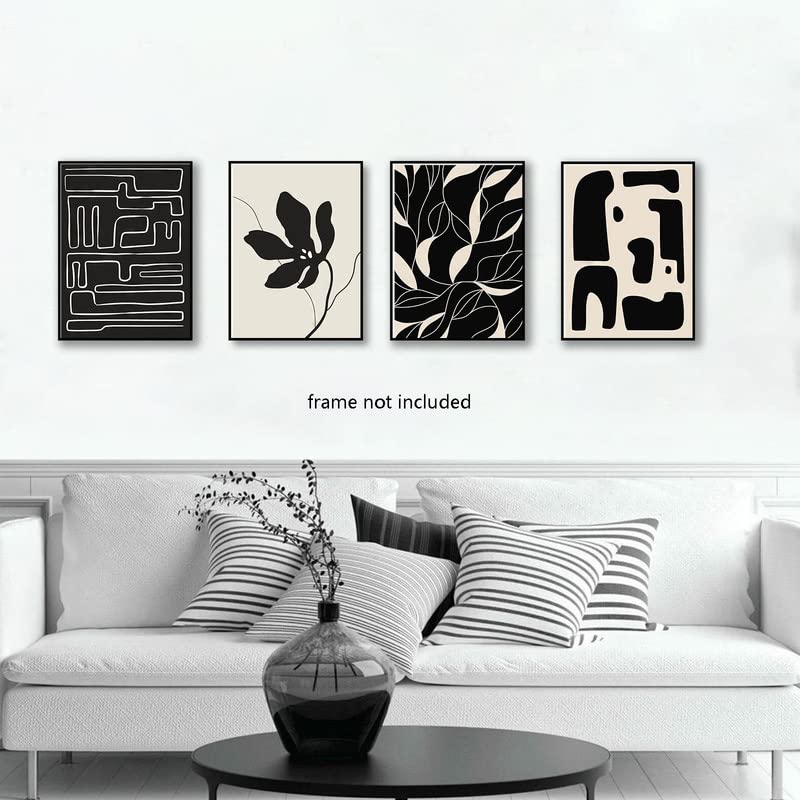 EASSYGIFI Mid Century Modern Wall Decor,Abstract Minimalist Wall Art,Modern Art Wall Decor,Neutral Canvas Painting,Modern Art Gallery Wall Decor, Black And White Home Decor 12X16 Inch 4Pcs (No Frame)