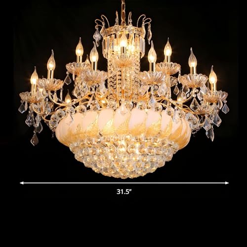 Modern Suspension Lamp for Living Room,Traditional Crystal Candle Cascade Chandeliers with Golden Finish,Rain Drop Chandelier Luxury 14/20 Light Ceiling Light Fixture (Color : 31.5in)