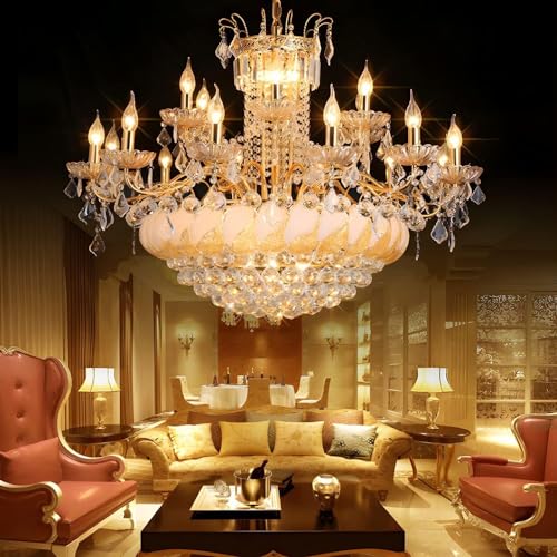 Modern Suspension Lamp for Living Room,Traditional Crystal Candle Cascade Chandeliers with Golden Finish,Rain Drop Chandelier Luxury 14/20 Light Ceiling Light Fixture (Color : 31.5in)