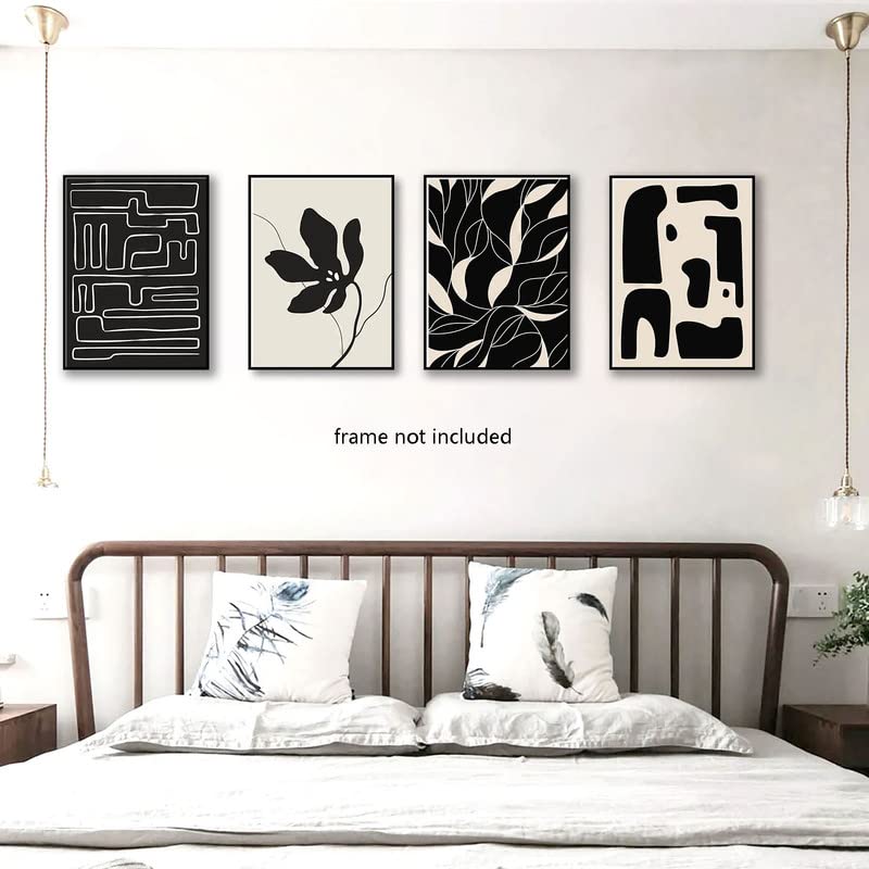 EASSYGIFI Mid Century Modern Wall Decor,Abstract Minimalist Wall Art,Modern Art Wall Decor,Neutral Canvas Painting,Modern Art Gallery Wall Decor, Black And White Home Decor 12X16 Inch 4Pcs (No Frame)
