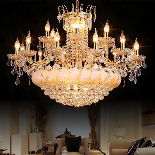 Modern Suspension Lamp for Living Room,Traditional Crystal Candle Cascade Chandeliers with Golden Finish,Rain Drop Chandelier Luxury 14/20 Light Ceiling Light Fixture (Color : 31.5in)
