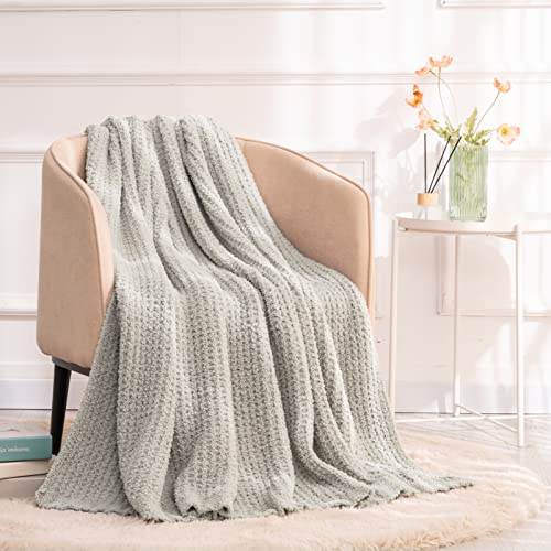 RECYCO Super Soft Throw Blankets for Bed, Warm Cozy Knit Blanket Lightweight Fluffy Throw Blanket for Couch Sofa Chair Living Room, Light Grey, 60x80 Inches, Laundry Bag Included