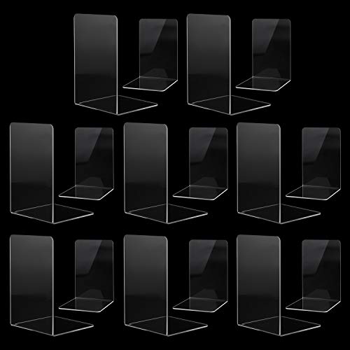 MSDADA Book Ends Clear Acrylic Bookends for Shelves, Book Ends for Home Office Library Decorative, Heavy Duty Book Ends, Book Stopper for Books, Movies, Magazines, Video Games, CDs (8pair/16pcs)