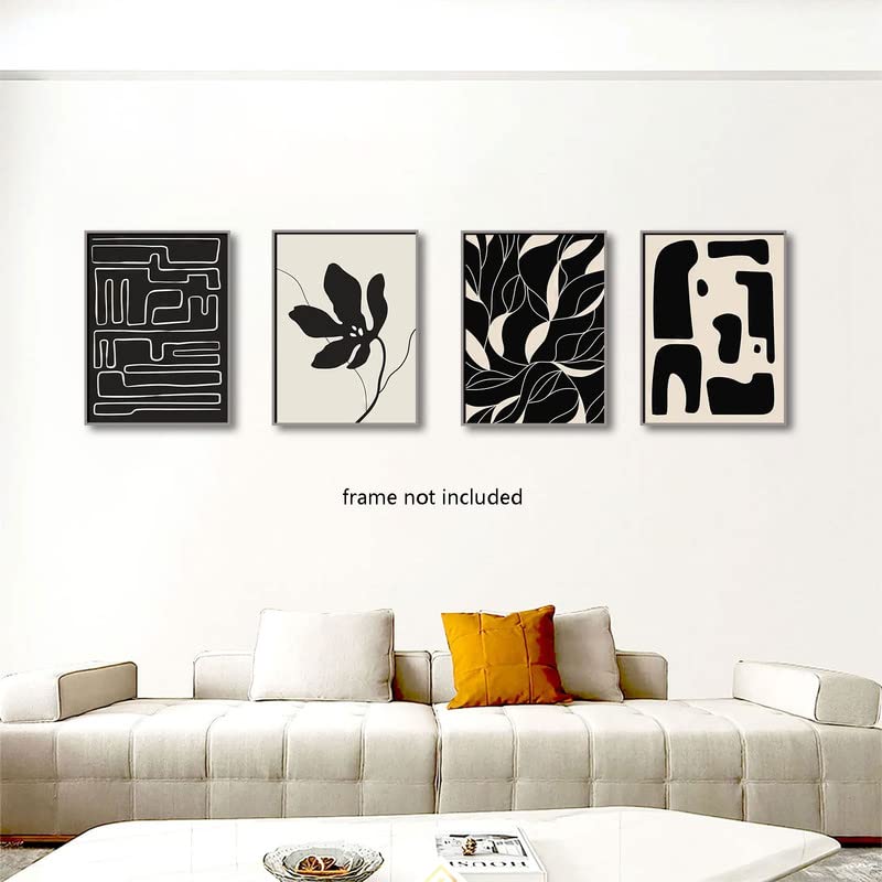 EASSYGIFI Mid Century Modern Wall Decor,Abstract Minimalist Wall Art,Modern Art Wall Decor,Neutral Canvas Painting,Modern Art Gallery Wall Decor, Black And White Home Decor 12X16 Inch 4Pcs (No Frame)