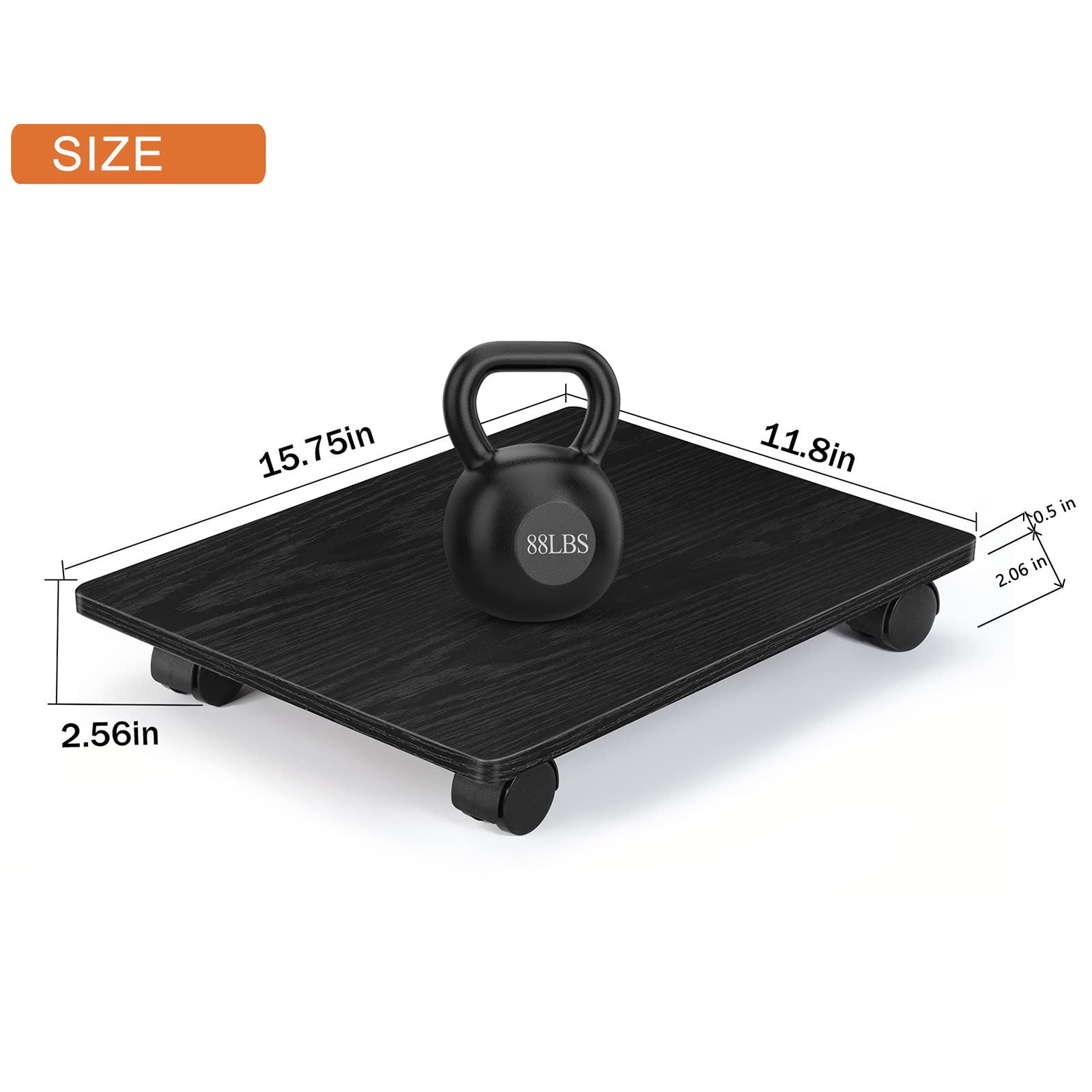 Computer Tower Stand, Set of 2 Pc Tower Stand, Floor Pc Stand for Under Desk, Wooden CPU Holder Stand Cart with Lockable Wheels, for Office, Home(Black)