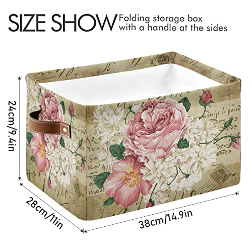 Bolaz Shabby Chic Pink Rose Square Storage Basket Storage Bins Canvas Storage Organizer Closet Shelf Organizer for Home Office, 1 Pc, one sizex1, B06D20006