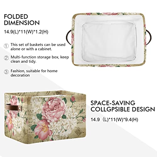 Bolaz Shabby Chic Pink Rose Square Storage Basket Storage Bins Canvas Storage Organizer Closet Shelf Organizer for Home Office, 1 Pc, one sizex1, B06D20006