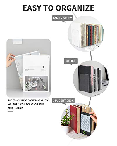 MSDADA Book Ends Clear Acrylic Bookends for Shelves, Book Ends for Home Office Library Decorative, Heavy Duty Book Ends, Book Stopper for Books, Movies, Magazines, Video Games, CDs (8pair/16pcs)