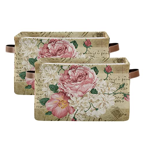Bolaz Shabby Chic Pink Rose Square Storage Basket Storage Bins Canvas Storage Organizer Closet Shelf Organizer for Home Office, 1 Pc, one sizex1, B06D20006