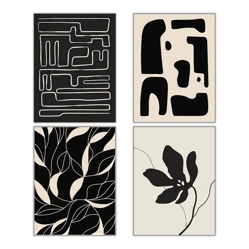 EASSYGIFI Mid Century Modern Wall Decor,Abstract Minimalist Wall Art,Modern Art Wall Decor,Neutral Canvas Painting,Modern Art Gallery Wall Decor, Black And White Home Decor 12X16 Inch 4Pcs (No Frame)