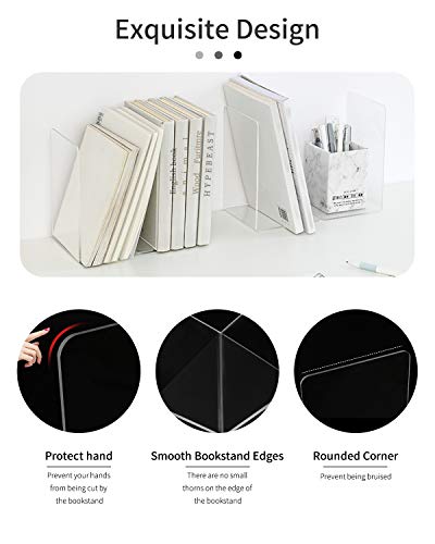 MSDADA Book Ends Clear Acrylic Bookends for Shelves, Book Ends for Home Office Library Decorative, Heavy Duty Book Ends, Book Stopper for Books, Movies, Magazines, Video Games, CDs (8pair/16pcs)