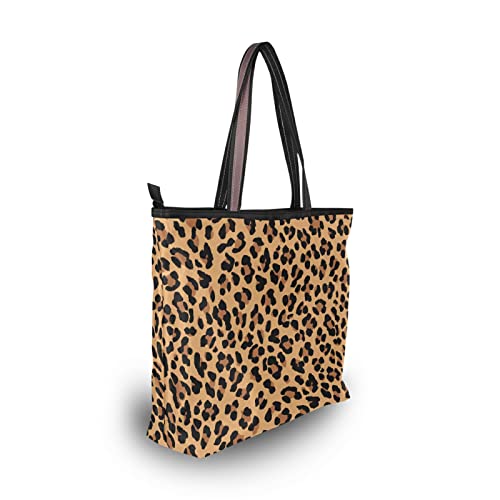 Women Tote Bag Zippered Leopard Handbag Leopard Tote Purse with Pockets