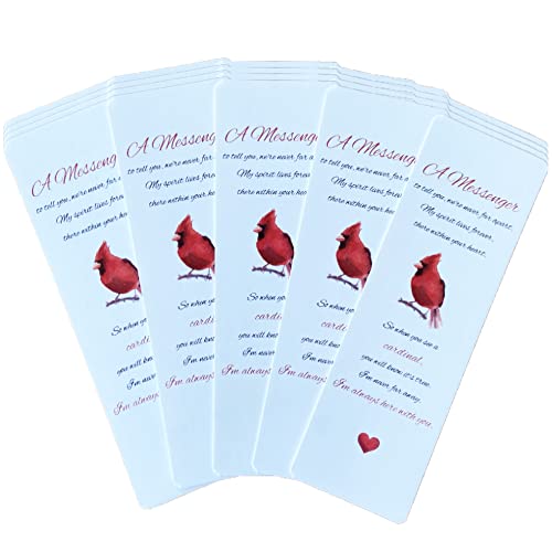 Red Cardinal Bookmarks with Sympathy Poem - Funeral Favors for Guests - Bulk Set of 20 - Hand Out at Celebration of Life, Memorial
