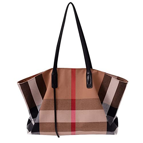 Womens Tote Handbag Large Capacity Roomy Canvas Bag,Ladies Crossbody Shoulder Bags Hobo Tote Bag Purse Fashion Handle Satchel (Brown)