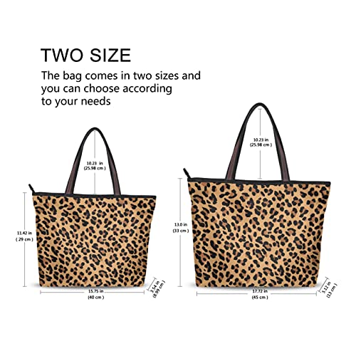Women Tote Bag Zippered Leopard Handbag Leopard Tote Purse with Pockets