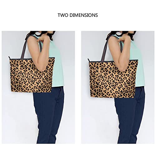 Women Tote Bag Zippered Leopard Handbag Leopard Tote Purse with Pockets