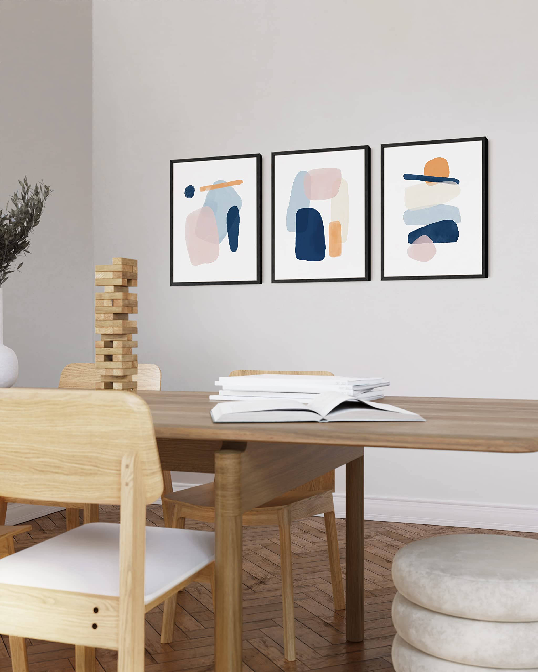 HAUS AND HUES Abstract Painting - Set of 3 Modern Abstract Wall Art, Boho Art Wall Decor, Abstract Artwork, Neutral Wall Art, Abstract Art, Minimalist Wall Art, Abstract Decor (Framed Black 12x16)