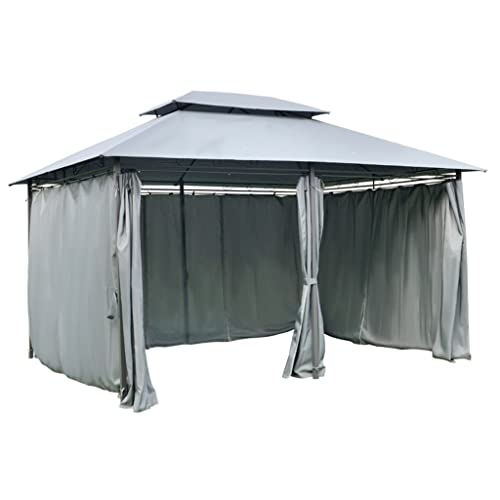Generic 10' x 13' 2 Tier Steel Outdoor Garden Gazebo with Vented Soft Top and Removable Curtains