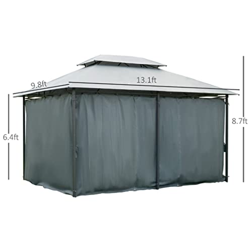 Generic 10' x 13' 2 Tier Steel Outdoor Garden Gazebo with Vented Soft Top and Removable Curtains