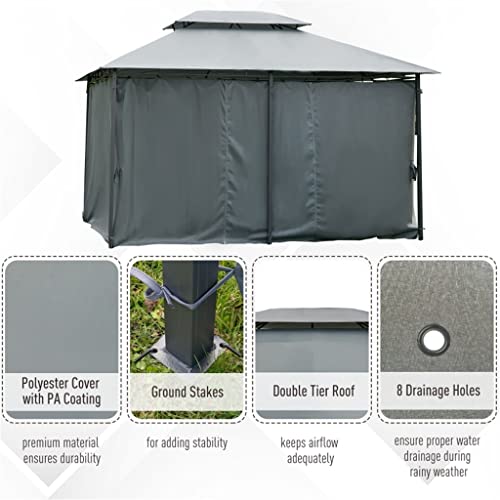 Generic 10' x 13' 2 Tier Steel Outdoor Garden Gazebo with Vented Soft Top and Removable Curtains