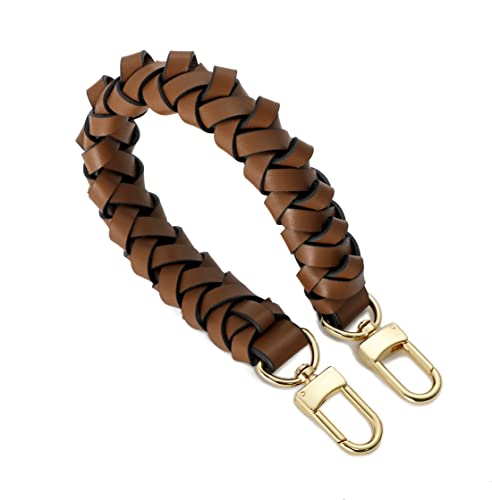 GOXTECH 12 Inches Genuine Leather Top Braided Handle Suitable for Hobo Bucket Bags Pochette Bag (Dark Brown)