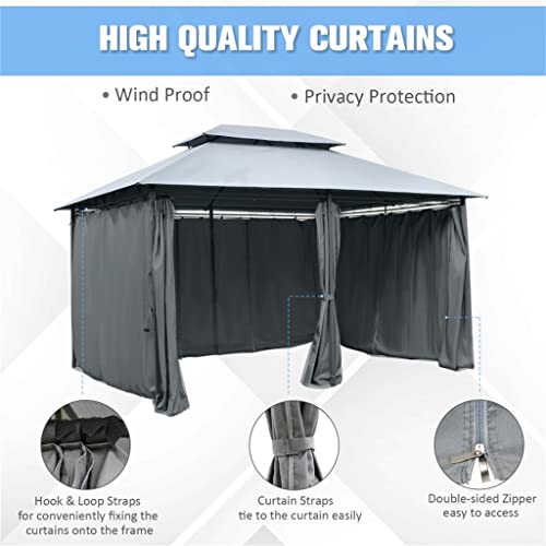 Generic 10' x 13' 2 Tier Steel Outdoor Garden Gazebo with Vented Soft Top and Removable Curtains