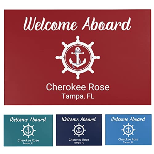 Welcome Aboard Mat for Boats, Personalized Boat Rug, Custom Boat Mat, Nautical Gift, Custom Doormat Coastal Decor, Maritime Boat Gifts, Boat Decor, Custom Gift for Boat (36" × 24", Navy)