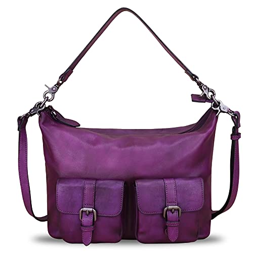 Genuine Leather Handbags for Women Handmade Purses Top Handle Shoulder Bag Vintage Style Real Leather Crossbody Hobo Satchel (Purple)