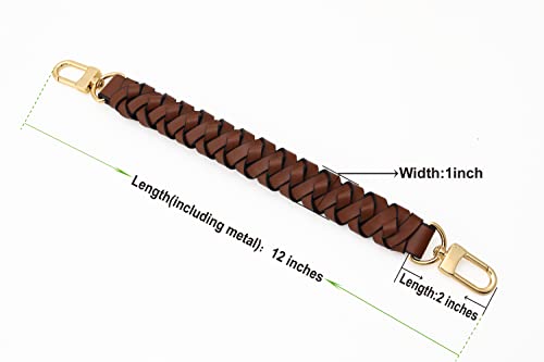 GOXTECH 12 Inches Genuine Leather Top Braided Handle Suitable for Hobo Bucket Bags Pochette Bag (Dark Brown)