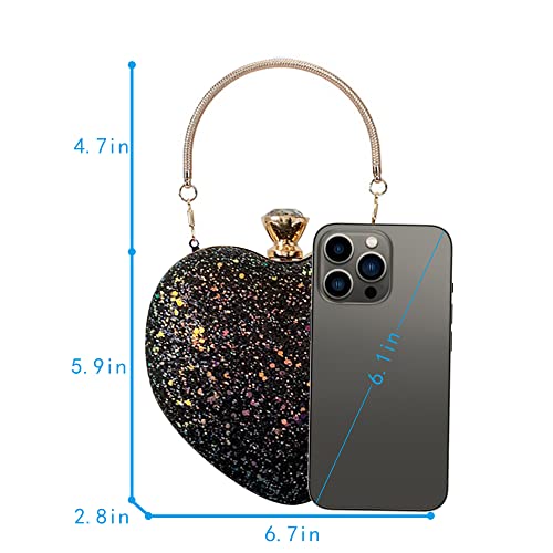 U Scinan Women Heart Shaped Tote Handbag Lovely Sequin Clutch Chain Purse Chic Shoulder Evening Bag