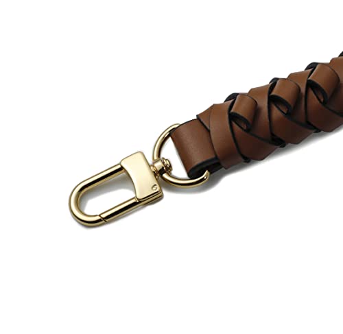 GOXTECH 12 Inches Genuine Leather Top Braided Handle Suitable for Hobo Bucket Bags Pochette Bag (Dark Brown)