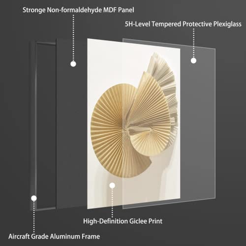 jenesaisquoi Abstract Geometric Modern Wall Art Framed Set Of 3, Geometric Shape Pattern Brown Gold Wall Pictures for Living Room Bedroom Office Wall Decor (12" x 16" x 3 pcs, Black Frame)