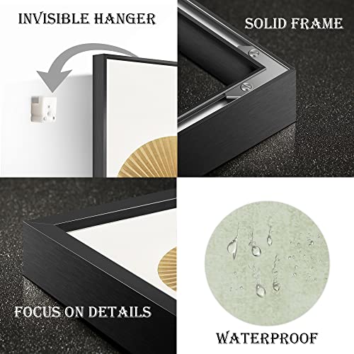 jenesaisquoi Abstract Geometric Modern Wall Art Framed Set Of 3, Geometric Shape Pattern Brown Gold Wall Pictures for Living Room Bedroom Office Wall Decor (12" x 16" x 3 pcs, Black Frame)