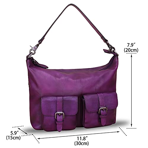 Genuine Leather Handbags for Women Handmade Purses Top Handle Shoulder Bag Vintage Style Real Leather Crossbody Hobo Satchel (Purple)