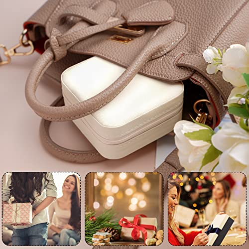 Portable Travel Mini Jewelry Box Leather Jewellery Ring Organizer Case Storage Gift Box Girls Women (2pcs White).