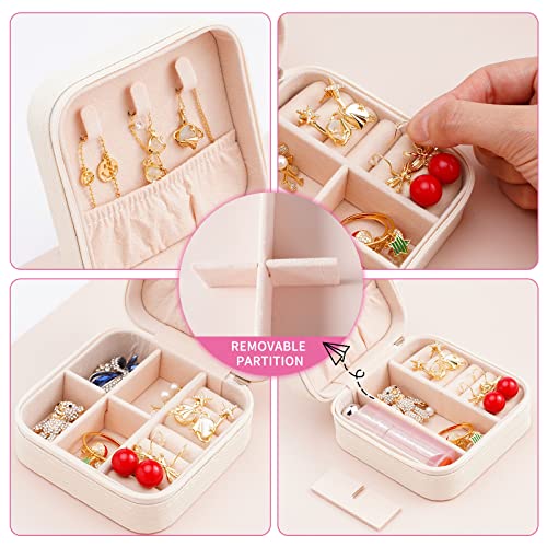 Portable Travel Mini Jewelry Box Leather Jewellery Ring Organizer Case Storage Gift Box Girls Women (2pcs White).