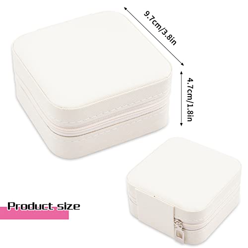 Portable Travel Mini Jewelry Box Leather Jewellery Ring Organizer Case Storage Gift Box Girls Women (2pcs White).