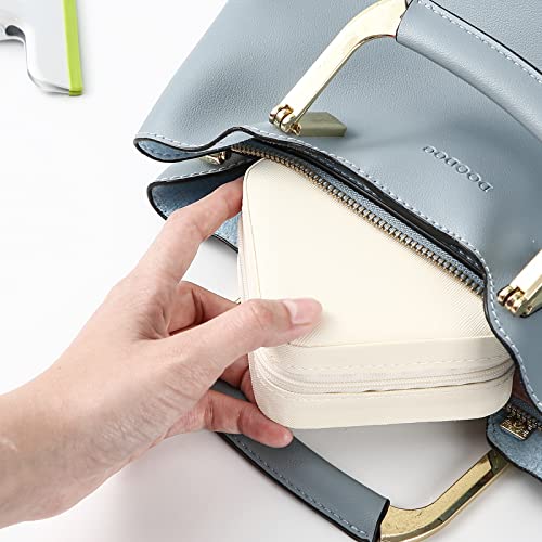 Portable Travel Mini Jewelry Box Leather Jewellery Ring Organizer Case Storage Gift Box Girls Women (2pcs White).
