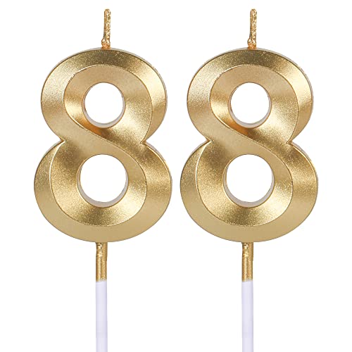 Gold 88th Birthday Candles for Cakes, Number 88 Candle Cake Topper for Party Anniversary Wedding Celebration Decoration