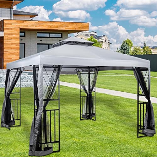ADUH 10'X10' Gazebo Canopy, Patio Gazebo with Net and Corner Shelves, Shade Awning Shelter, Pergola Picnic Outdoor Party
